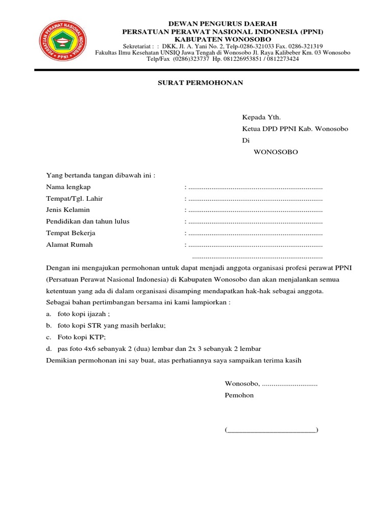 Surat Permohonan Anggota Ppni | PDF