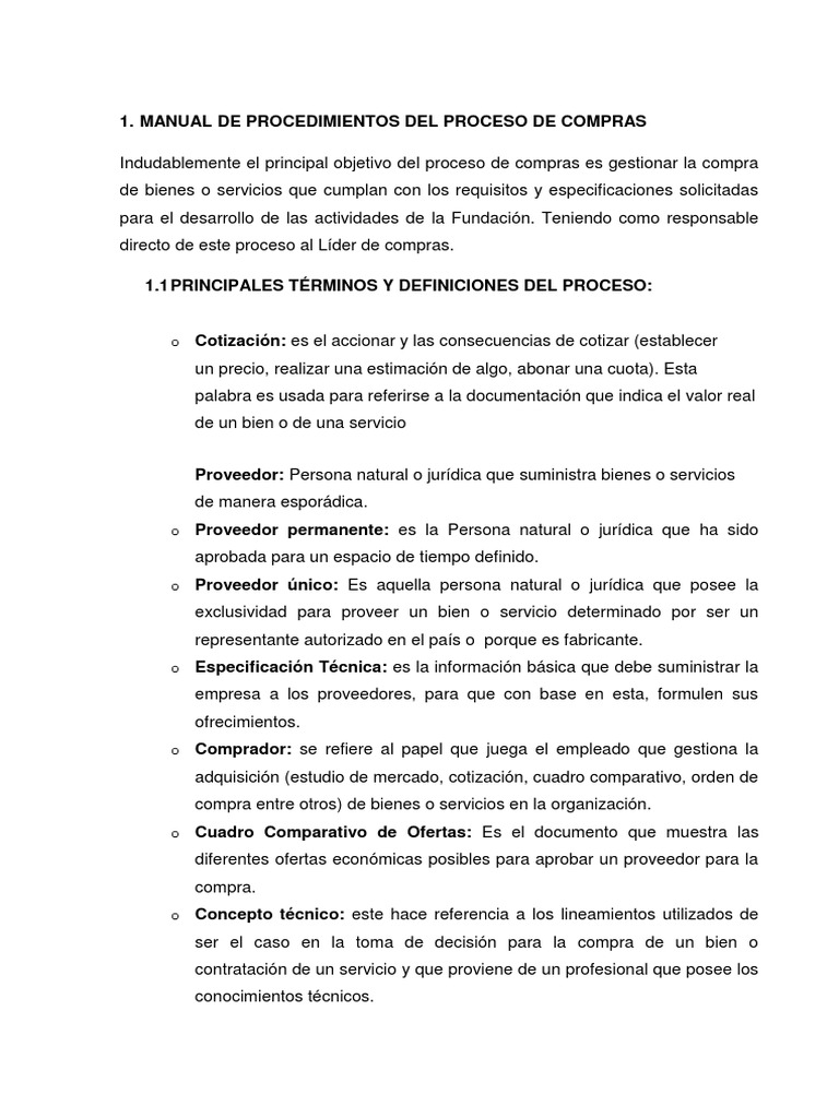 Manual de Procedimientos Del Proceso de Compras | PDF | Mercado (economía) | Business