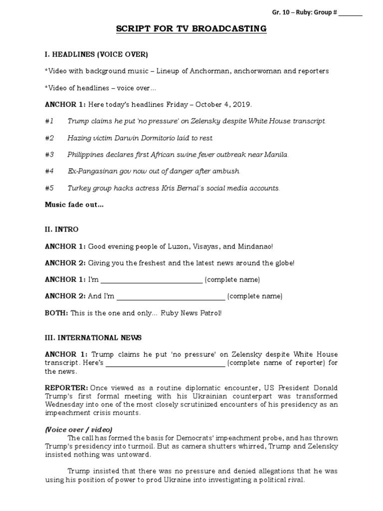 Script For TV Broadcasting - Ruby | PDF | Tropical Cyclones | Rain