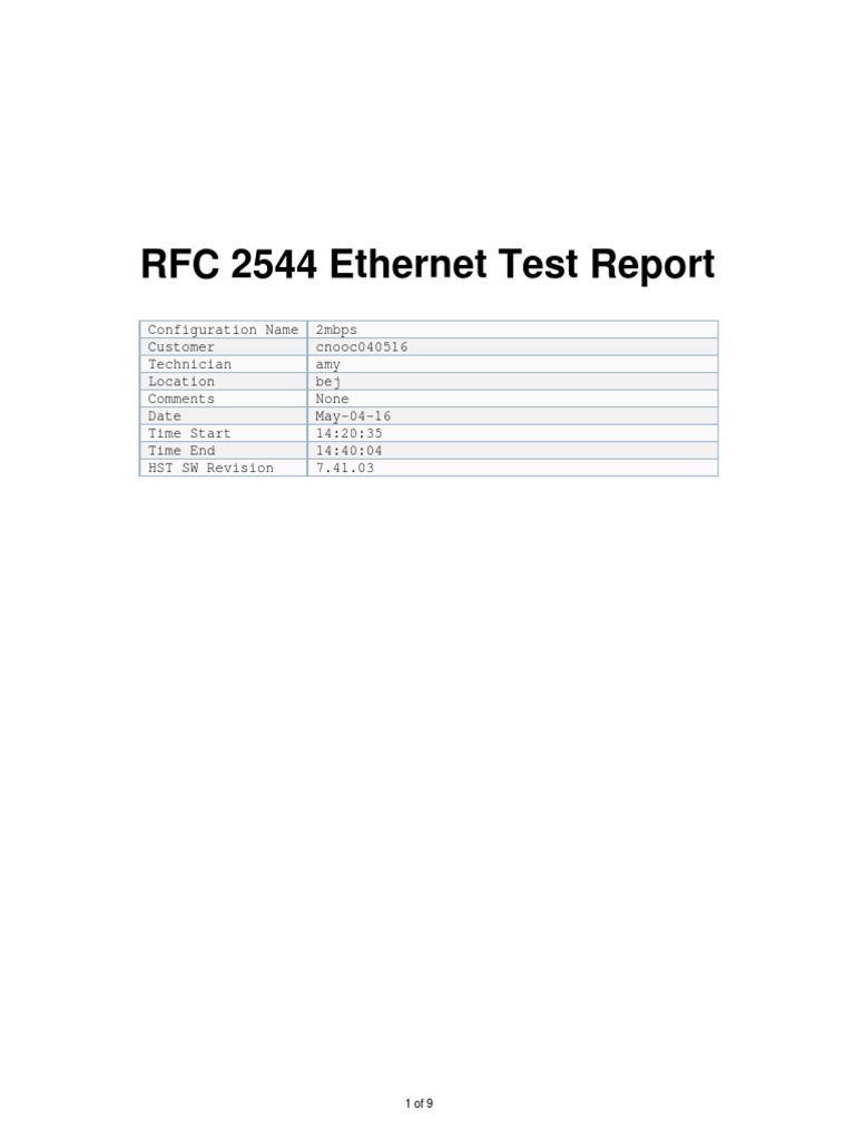 RFC 2544 Ethernet Test Report | PDF | Physical Layer Protocols ...