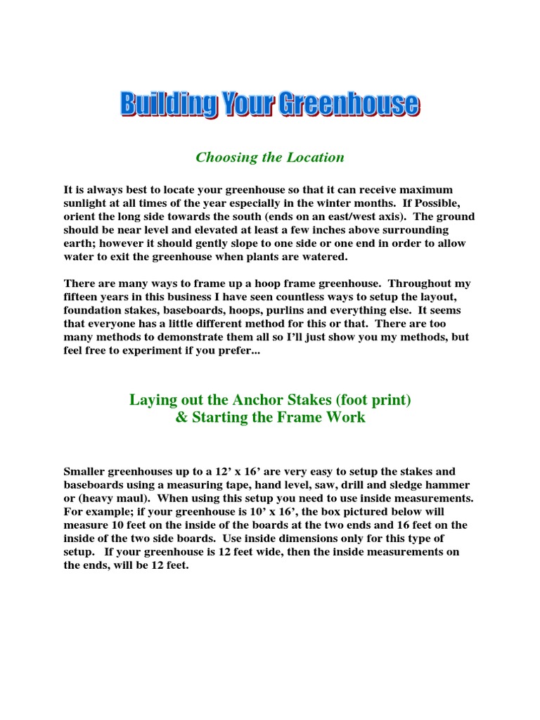 Basic Greenhouse Plans | PDF | Greenhouse | Framing (Construction)