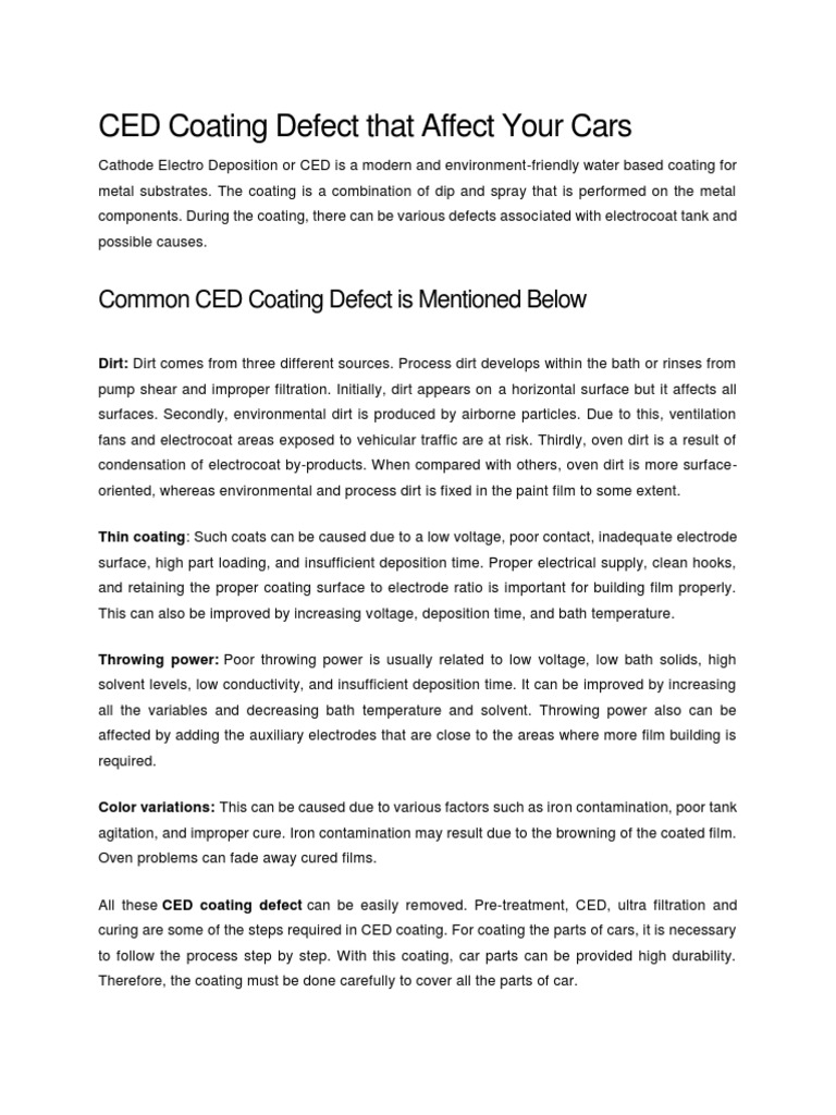 CED Coating Defect That Affect Your Cars | PDF | Technology & Engineering