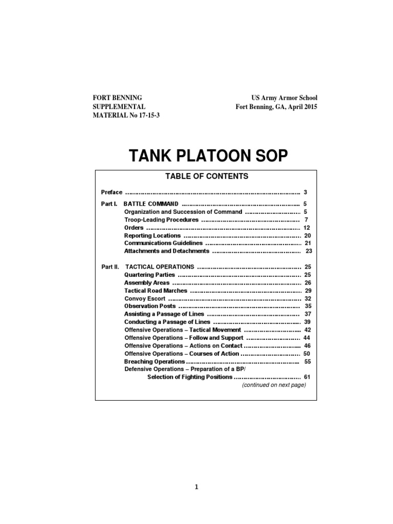 Tank SOP 2015 Fort Benning | PDF | Reconnaissance | Platoon
