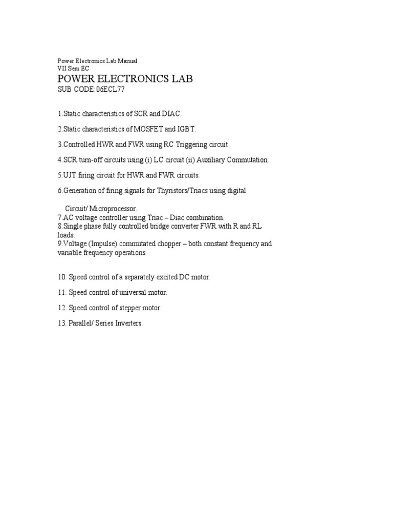 Power Electronics Lab Manual Overview | PDF