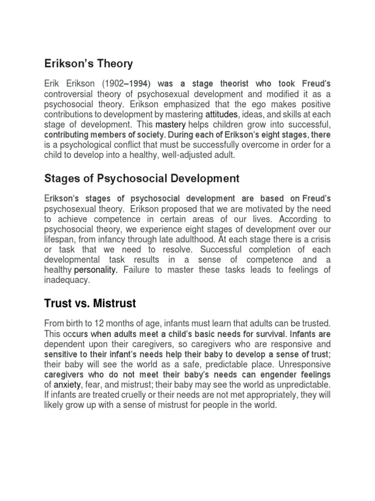 Erikson's Theory: Trust vs. Mistrust | PDF | Psychological Theories | Youth