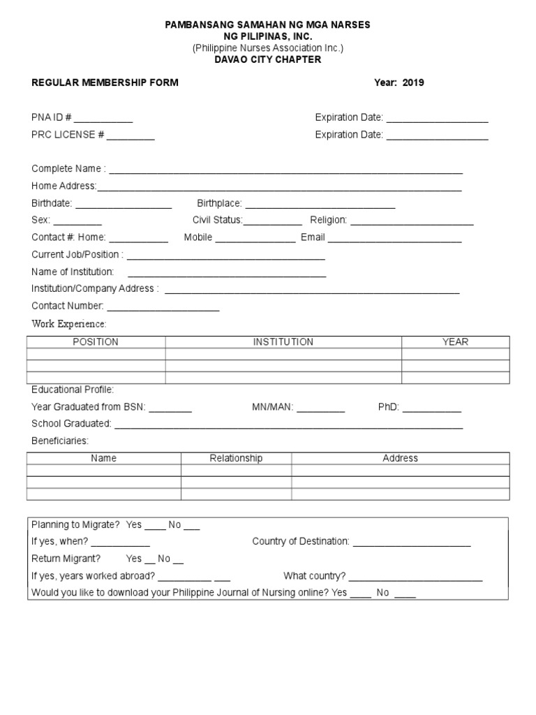 Philippine Nurses Association Membership Form | PDF | Career & Growth ...
