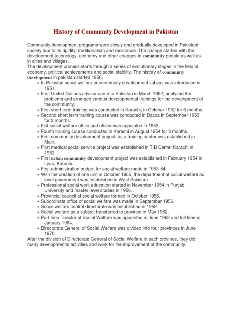 History of Community Development in Pakistan | PDF | Karachi | Pakistan