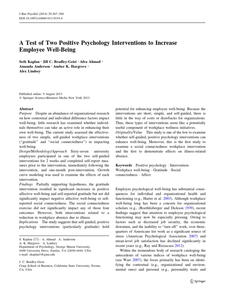 Positive Psychology Intervention To Well Being | PDF | Gratitude | Well ...