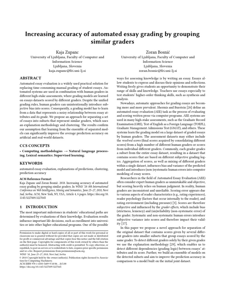 Increasing Accuracy of Automated Essay Grading by Grouping Similar ...
