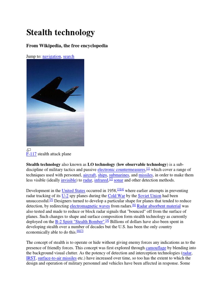 Stealth Technology: From Wikipedia, The Free Encyclopedia | PDF | Radar ...