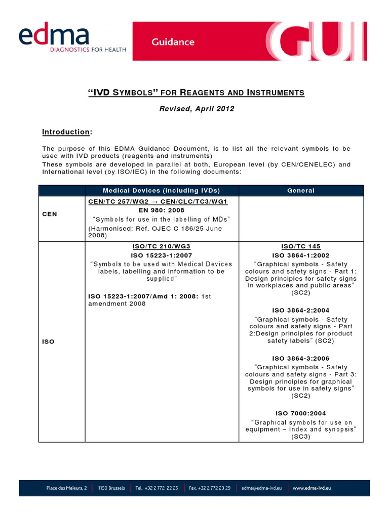 EDMA - 2012 - IVD Symbols For Reagents and Instruments PDF | PDF ...