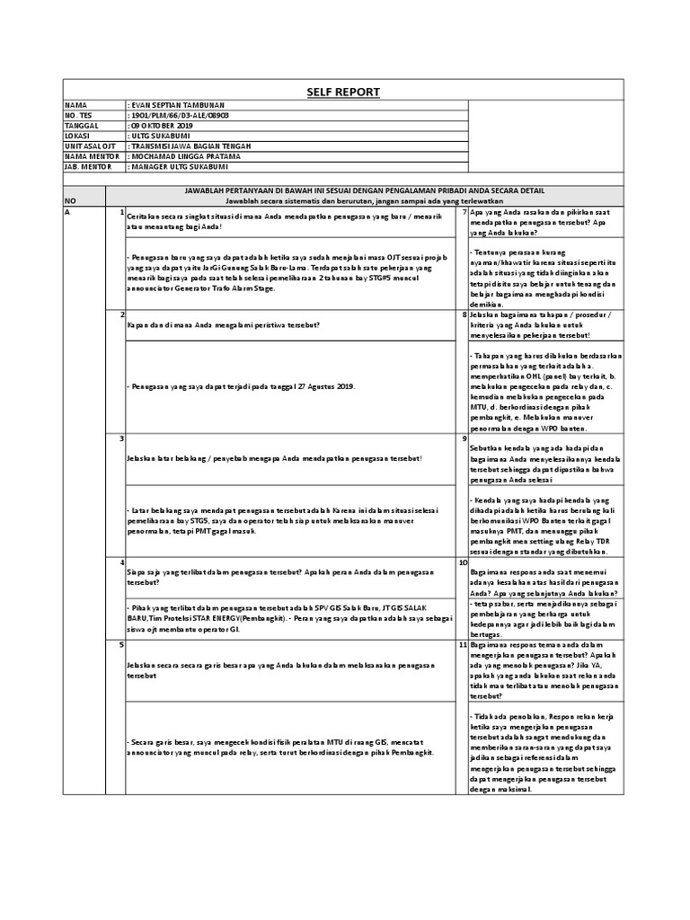 Laporan Penugasan Self Report OJT | PDF