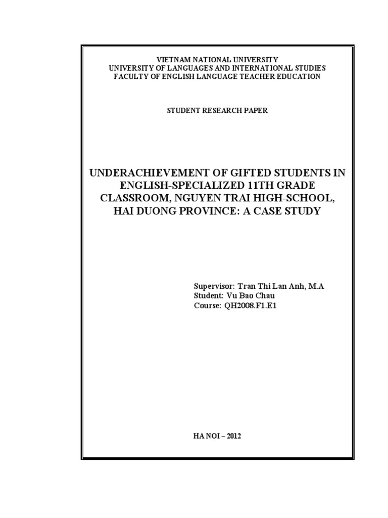 Underachievement of Gifted Students in English-Specialized 11TH Grade ...
