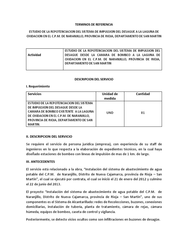 TDR Terminos de Referencia | PDF | Colector de aguas pluviales | Hidráulica