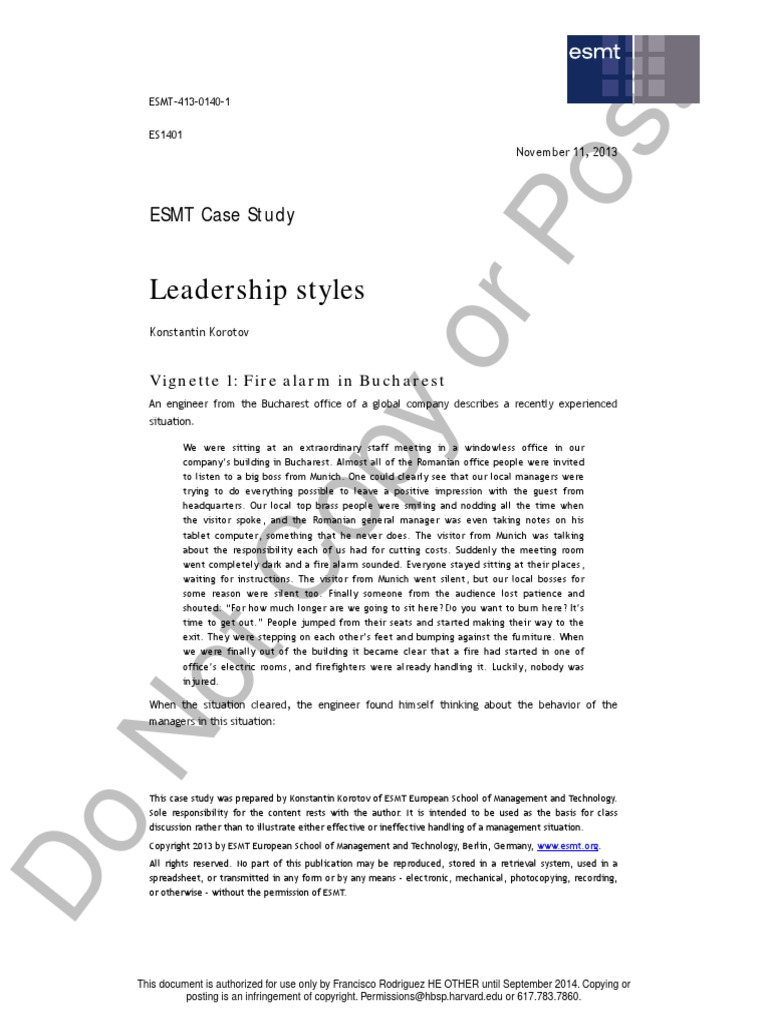 Leadership Styles: ESMT Case Study | PDF | Human Resources | Recruitment