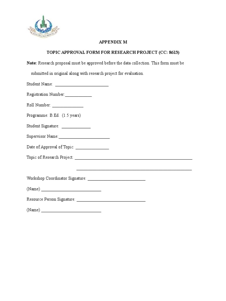 Topic Approval Form For 8613 | PDF