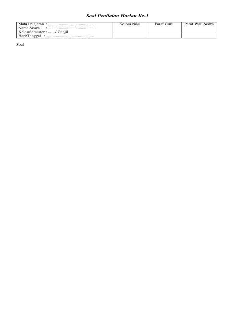 Contoh Format Soal Penilaian Harian Ke | PDF