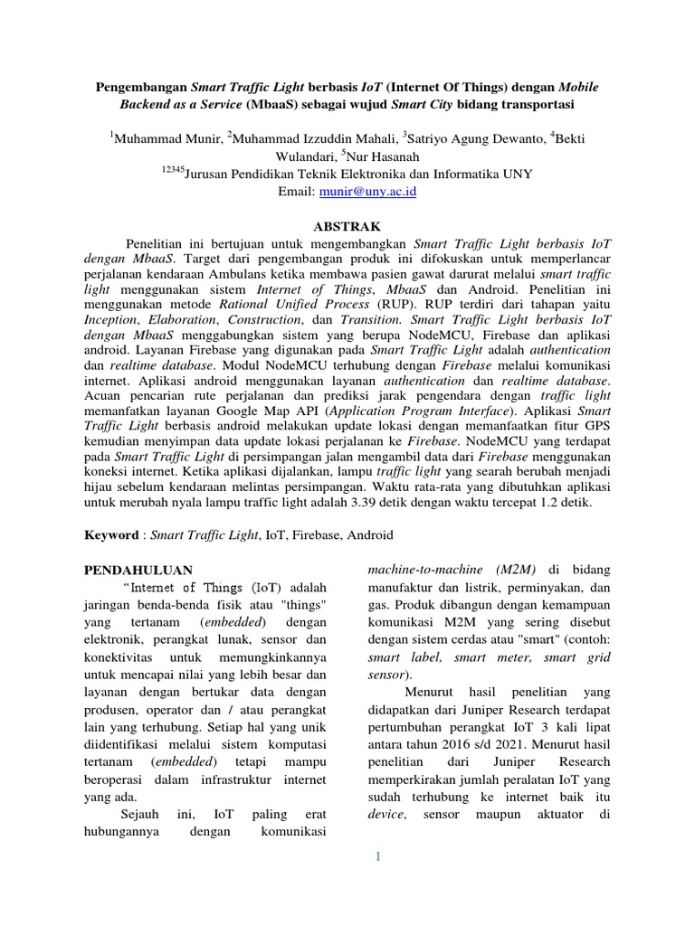 ARTIKEL Pengembangan Smart Traffic Light Berbasis IoT (Internet of Things) Dengan Mobile Backend ...