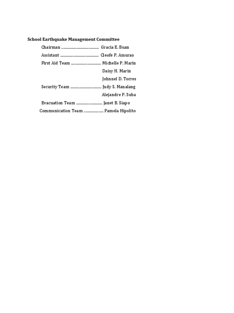 School Earthquake Management Committee | PDF