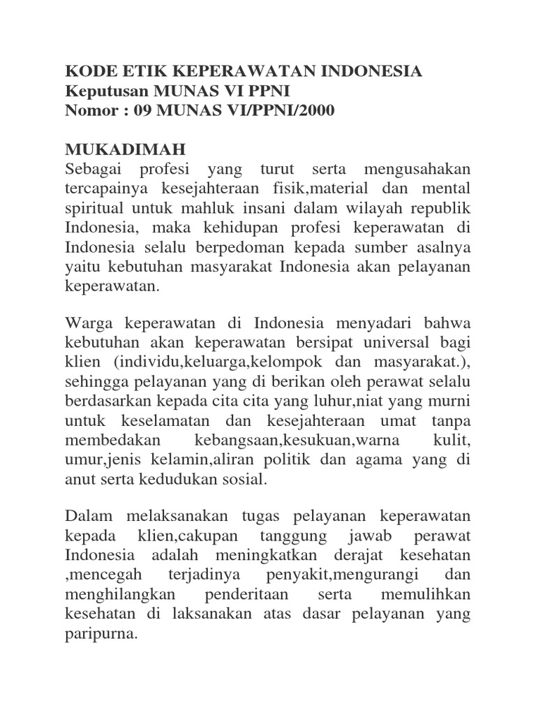 Kode Etik Keperawatan Indonesia | PDF