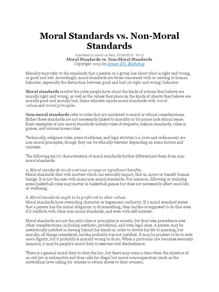 Moral Vs Non Moral Standards | PDF | Morality | Value (Ethics)
