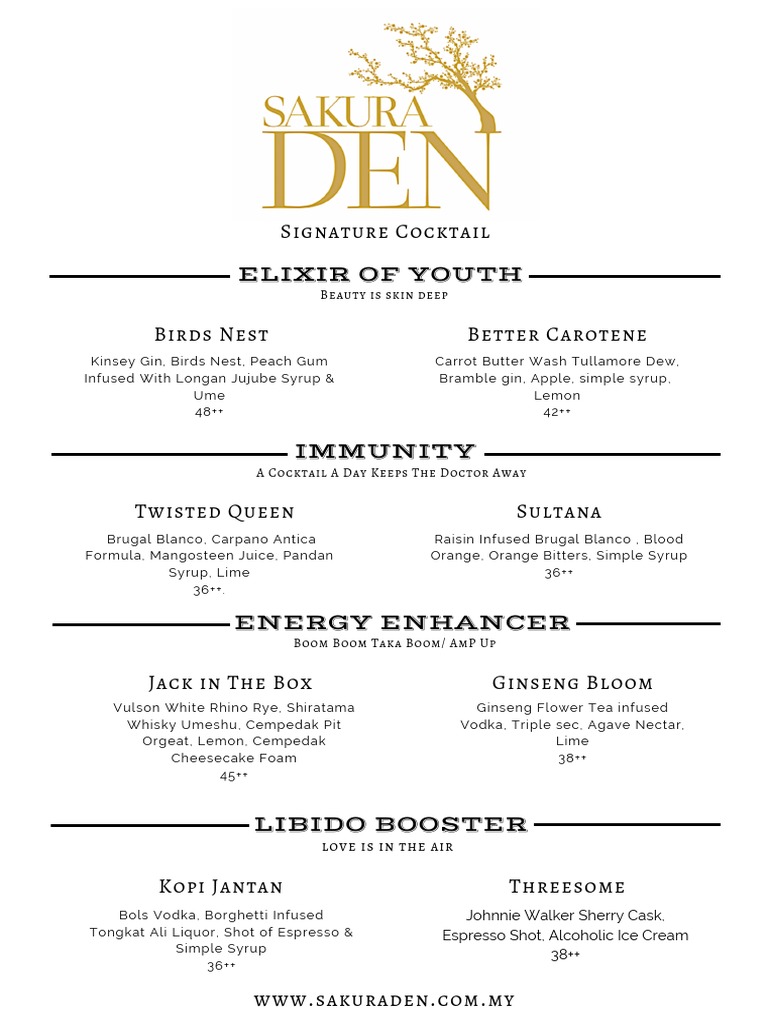 Sakura Den Menu | PDF | Scotch Whisky | Distilled Drinks
