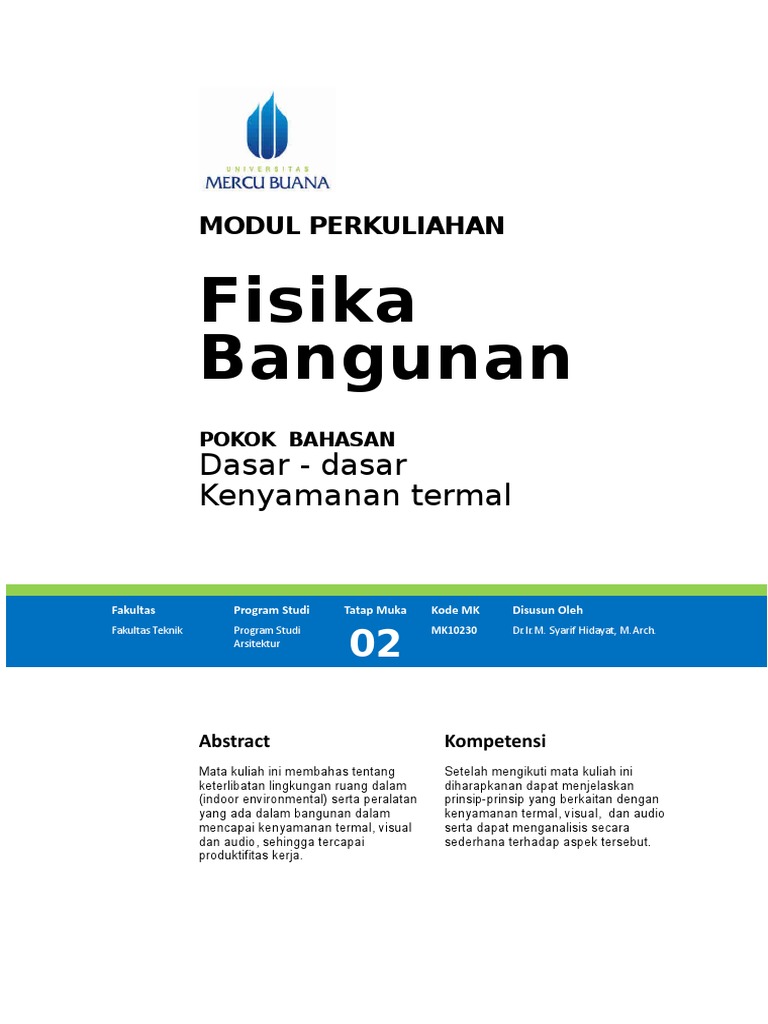 Fisika Bangunan: Dasar - Dasar Kenyamanan Termal | PDF
