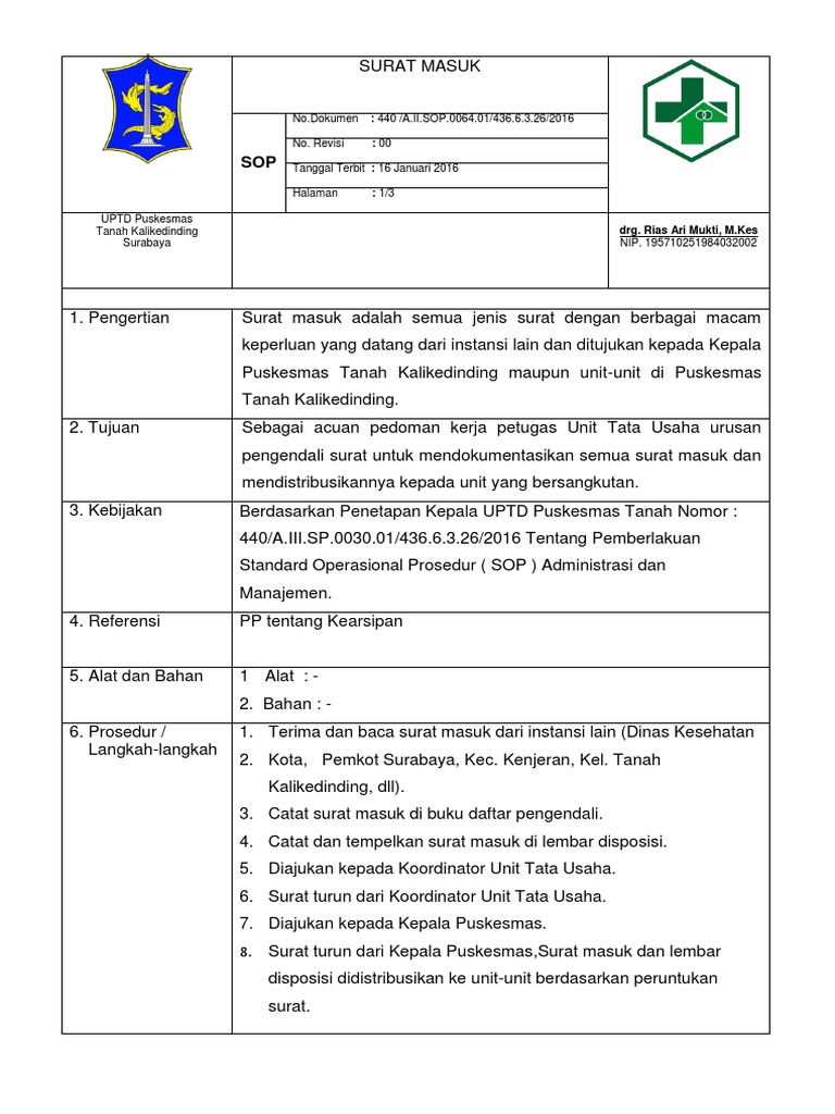 Sop Surat Masuk | PDF