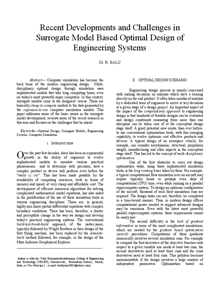 Recent Developments and Challenges in Surrogate Model Based Optimal ...