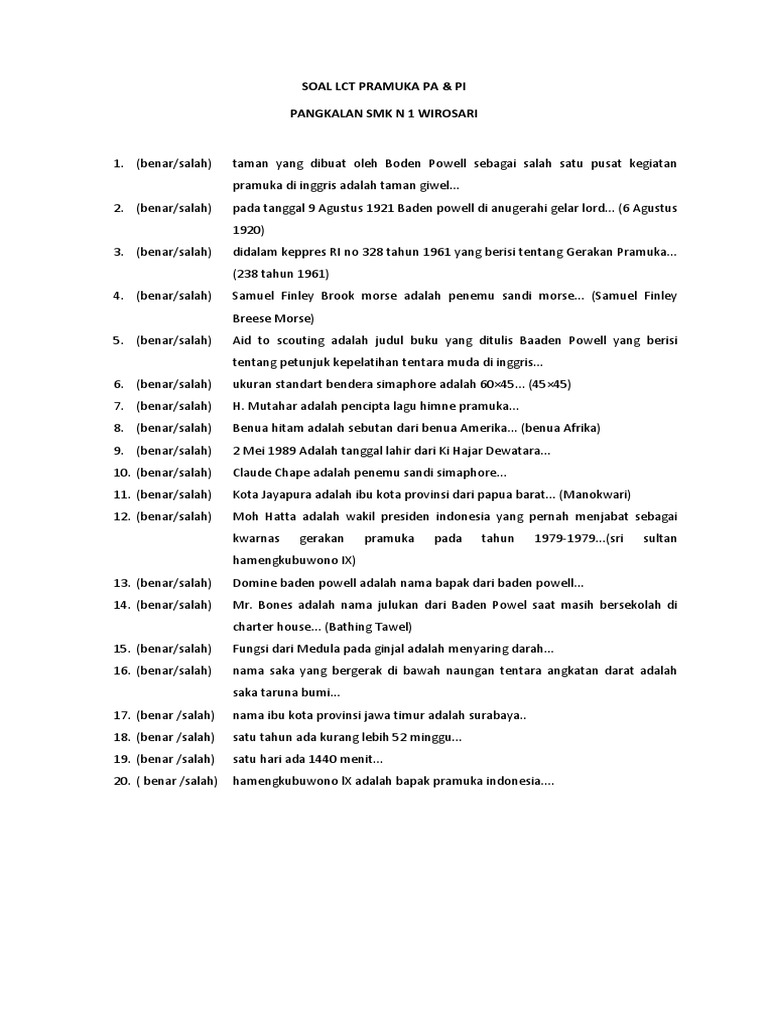 Soal LCT Pramuka Pa | PDF