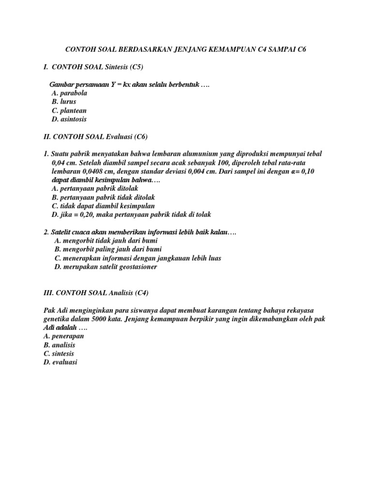 Contoh Soal Berdasarkan Jenjang Kemampuan c4 Sampai c6 | PDF