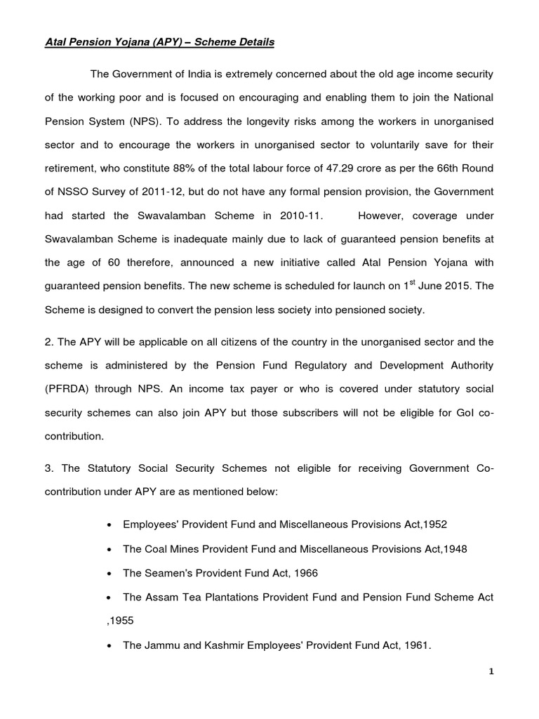 Atal Pension Yojana (APY) - Scheme Details | PDF | Pension | Banks