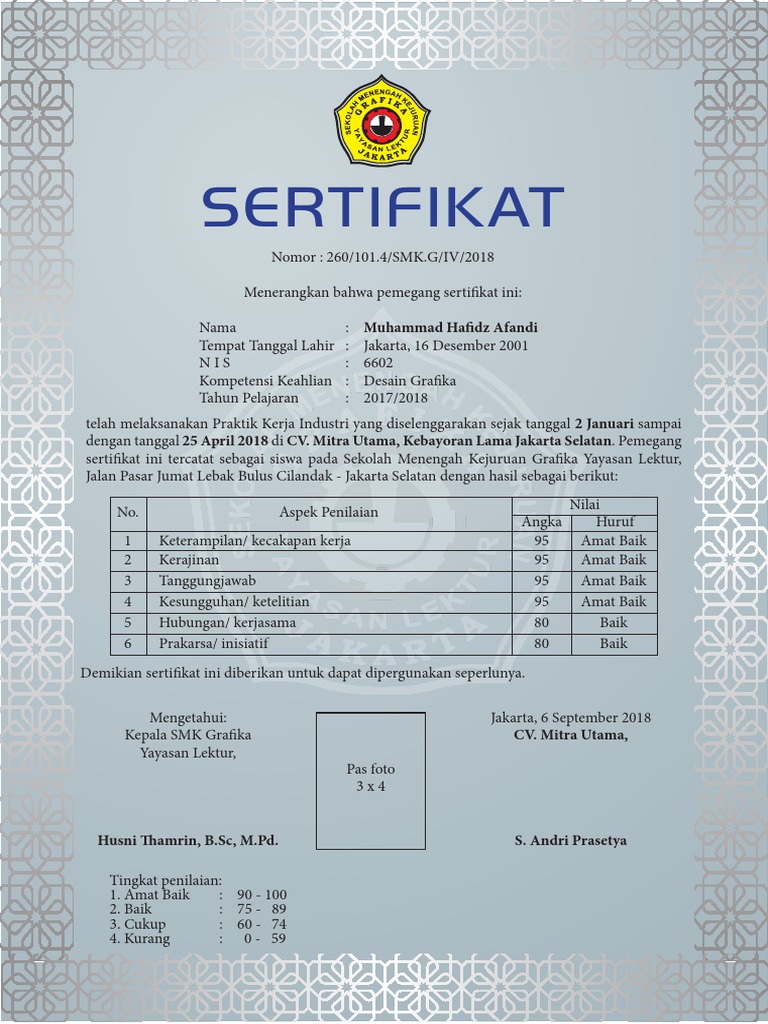 Sertifikat PKL 2018 | PDF