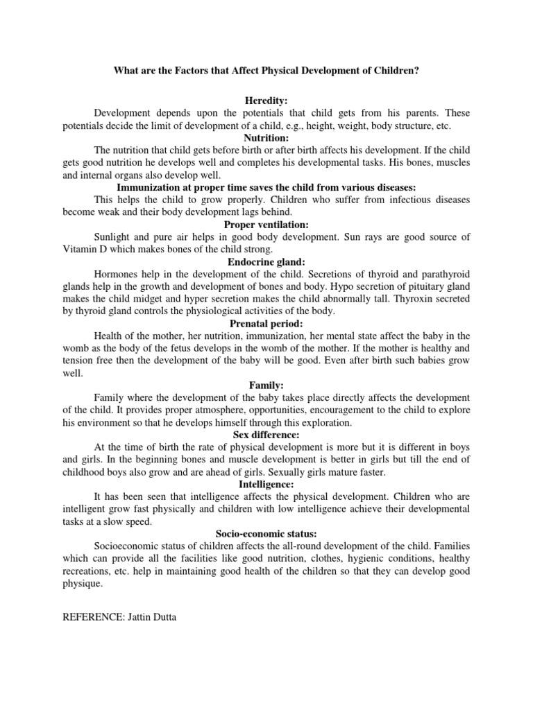 What Are The Factors That Affect Physical Development of Children | PDF ...