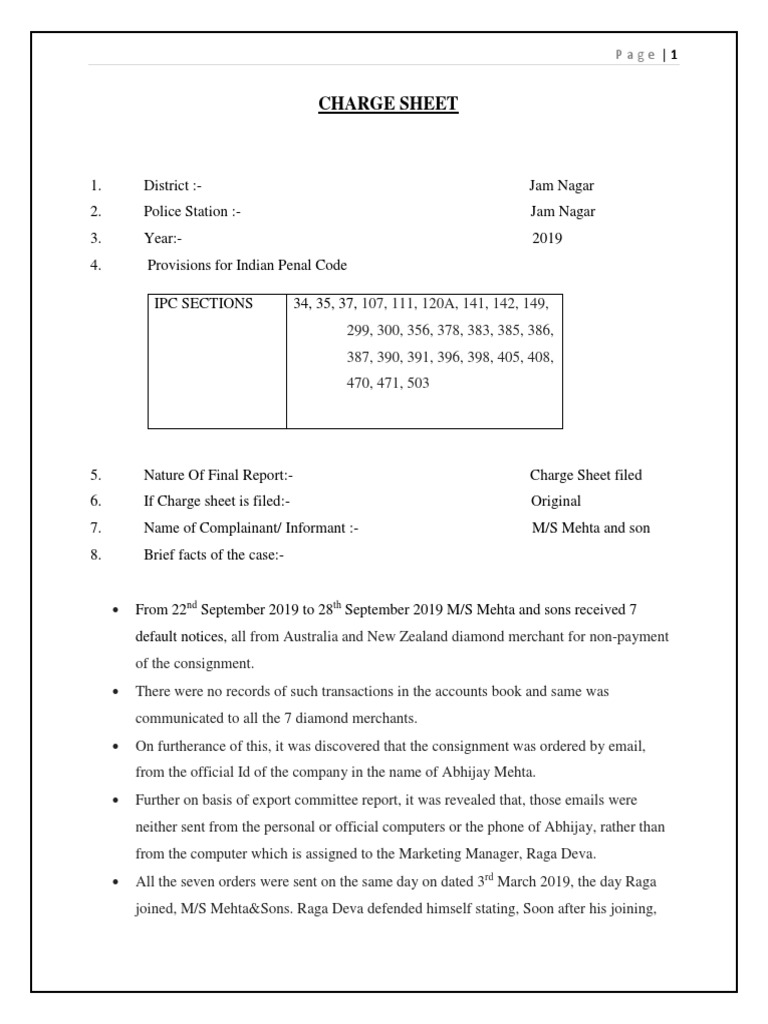 Chargesheet For Project | PDF | Law Enforcement | Crime & Violence