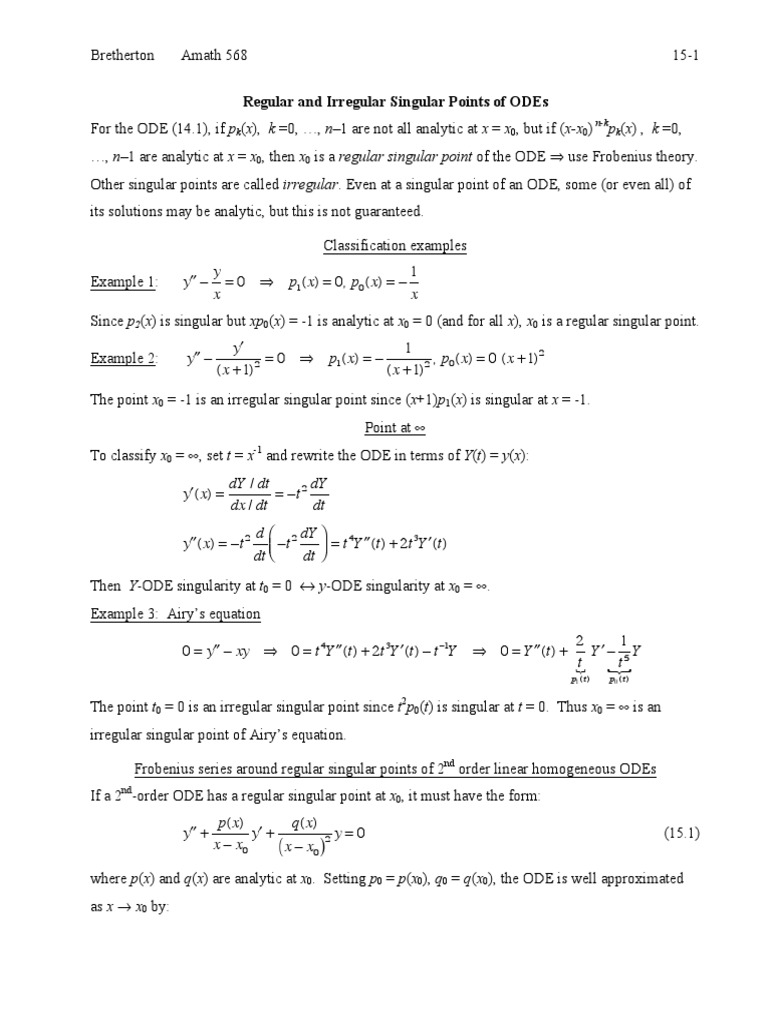 Regular and Irregular Singular Points of Odes: 0 P (X) 0, P (X) 1 | PDF | Ordinary Differential ...