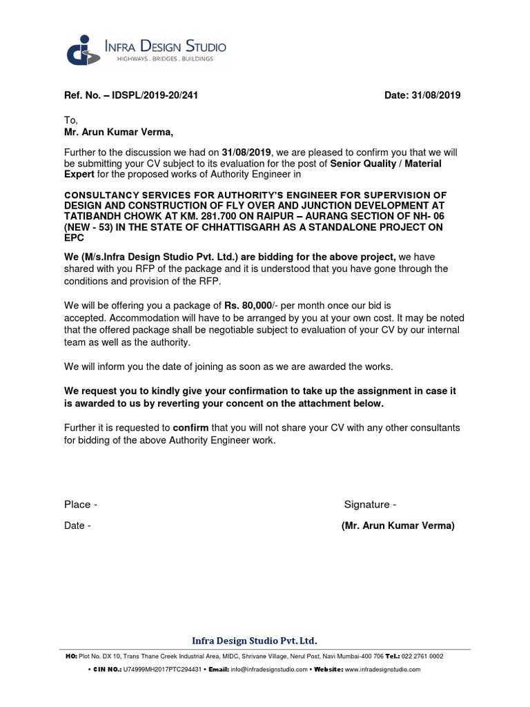 Place - Signature - : Infra Design Studio Pvt. LTD | PDF