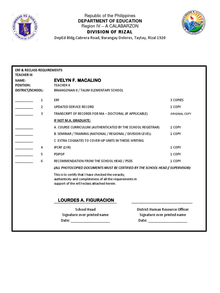 Erf and Reclass Requirements | PDF