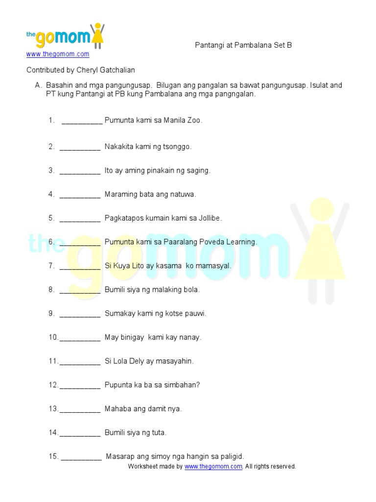 Pangngalan Pantangi at Pambalana Set B | PDF