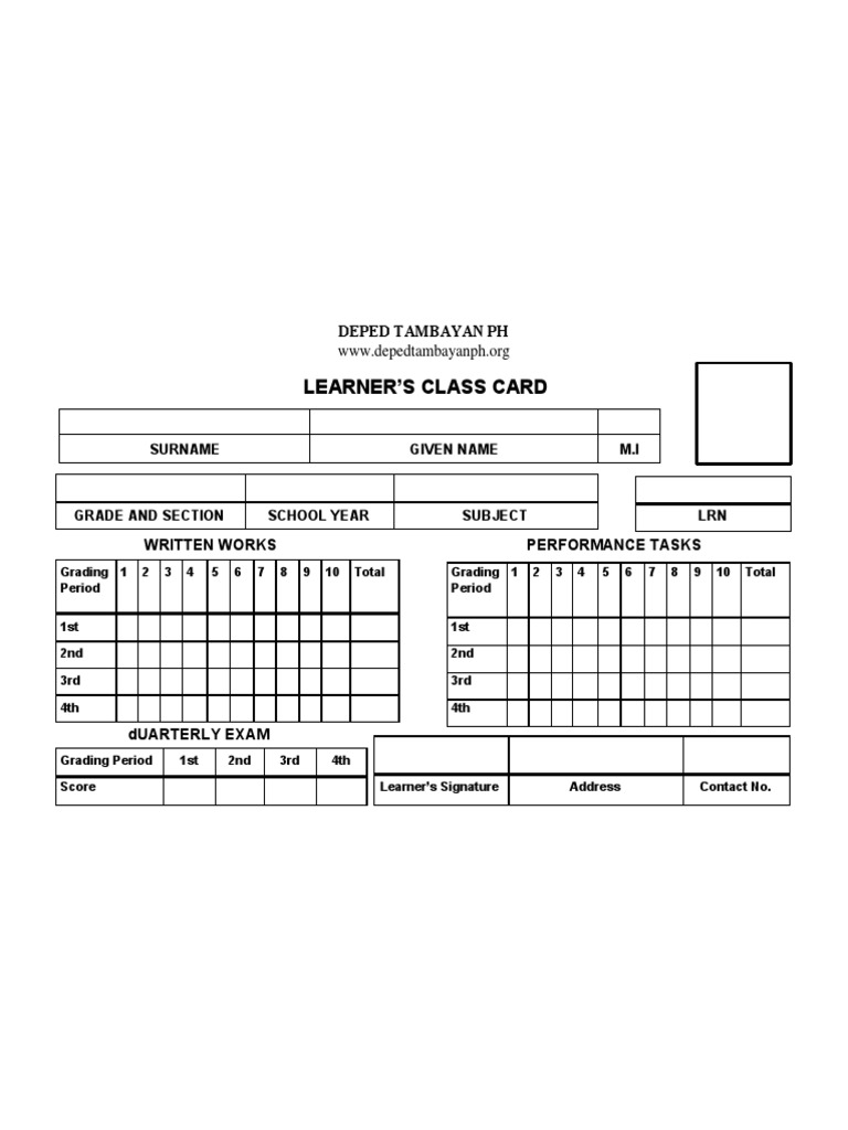 Learner's Class Card | PDF | Learning | Behavior Modification