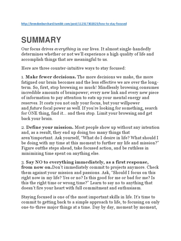 How To Stay Focus - Brendon Burchard | PDF | Self Control | Self-Management