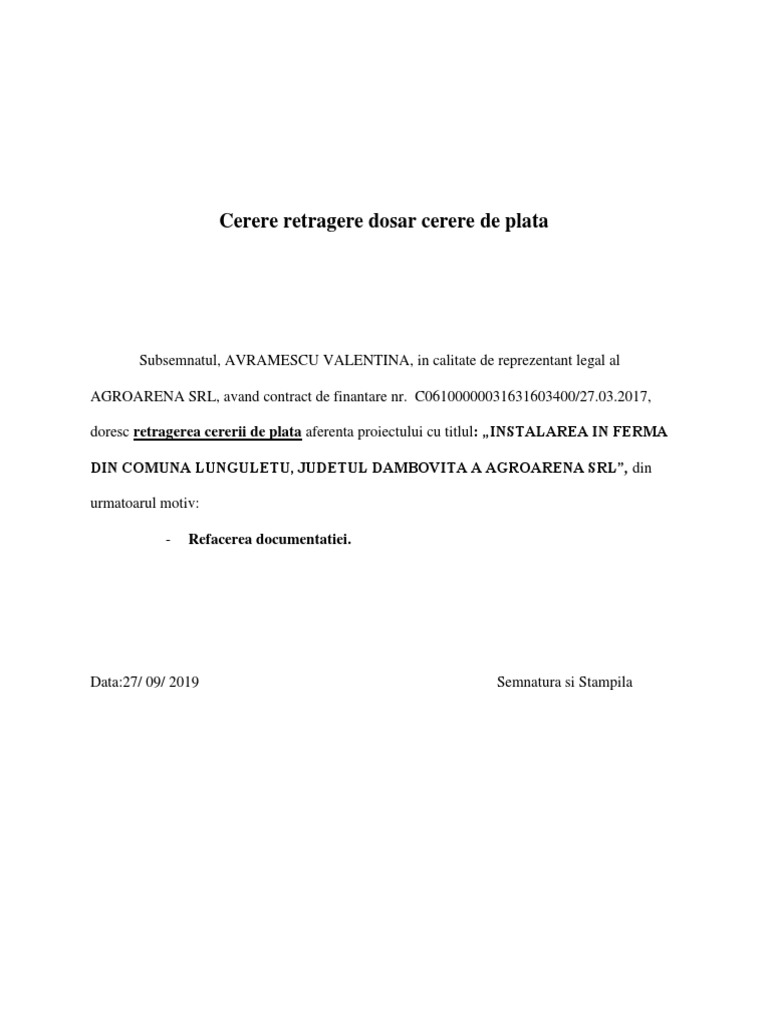 Retragere Cerere de Plata | PDF