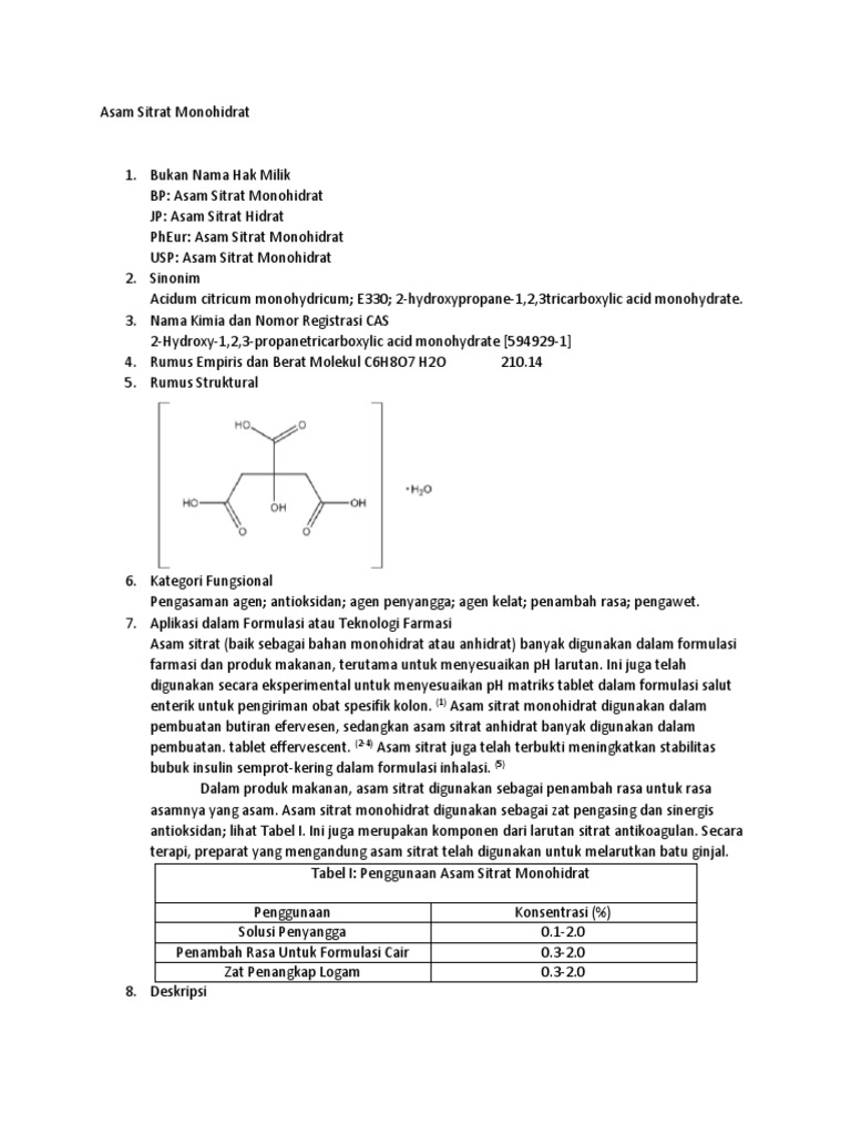 Asam Sitrat Monohidrat | PDF