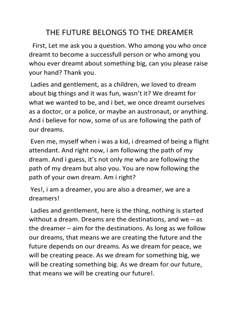 The Future Belongs to Dreamers | PDF