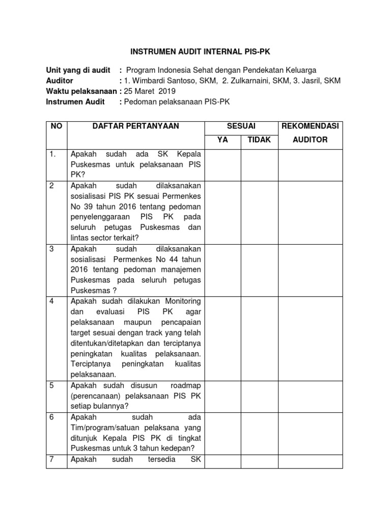 Instrumen Audit Internal Puskesmas | PDF