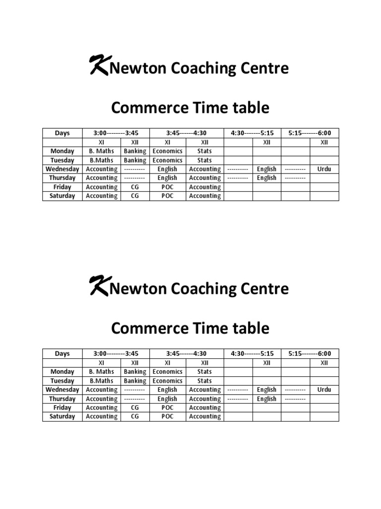 KNewton Time Table