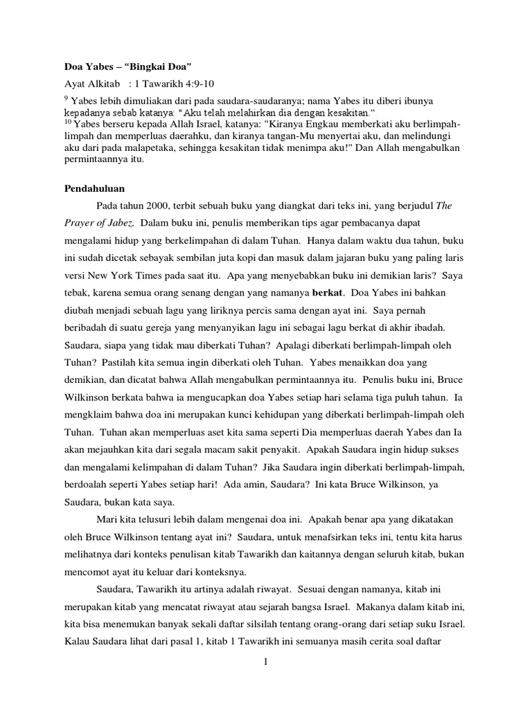 Khotbah Doa Yabes | PDF