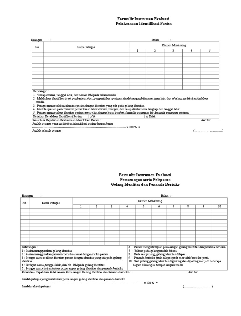 FORMULIR Monev Identifikasi Pasien | PDF