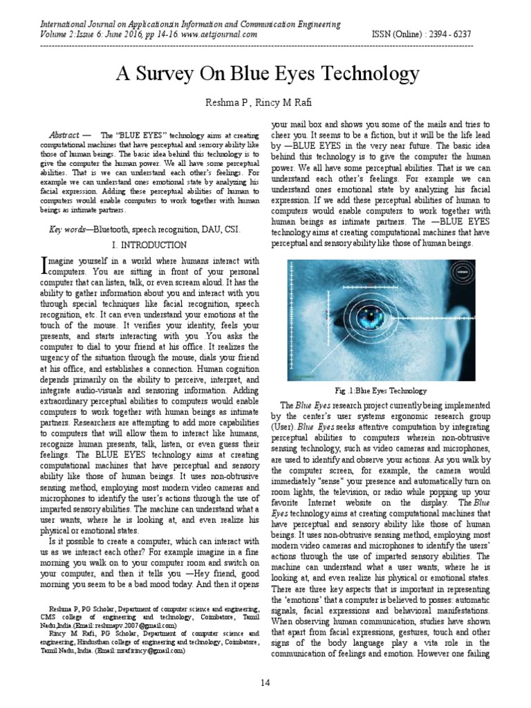 Blue Eyes Technology: Human-Like Computing | PDF | Bluetooth | Perception