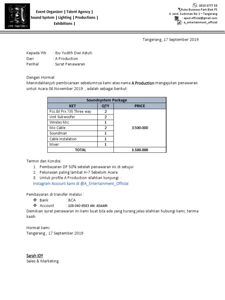 Quotation Bu Dwi | PDF